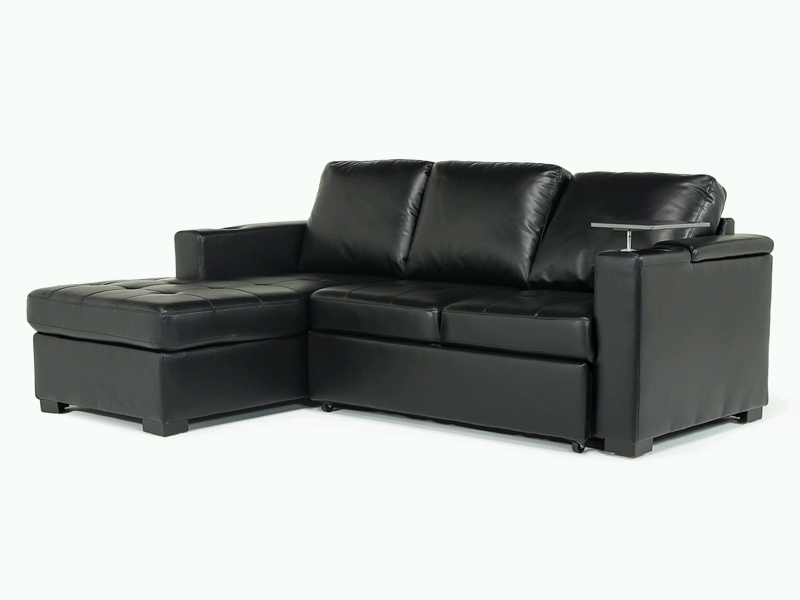 Black leather lounge with chaise store