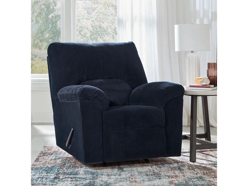 Simple Joy Rocker Recliner in Navy | Mor Furniture
