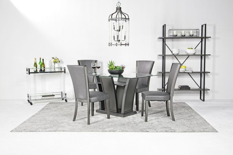 Platina Dining Table And 4 Chairs In Glitter Gray Mor Furniture